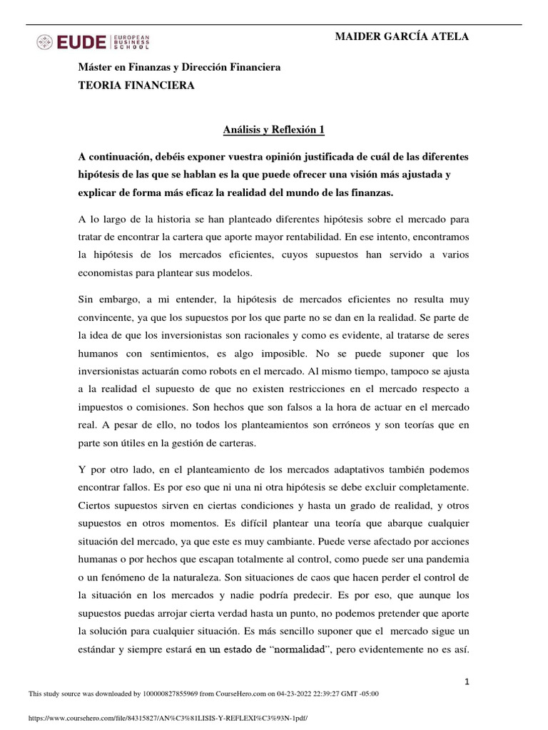 An Lisis y Reflexi N 1 PDF | PDF | Teoría | Realidad