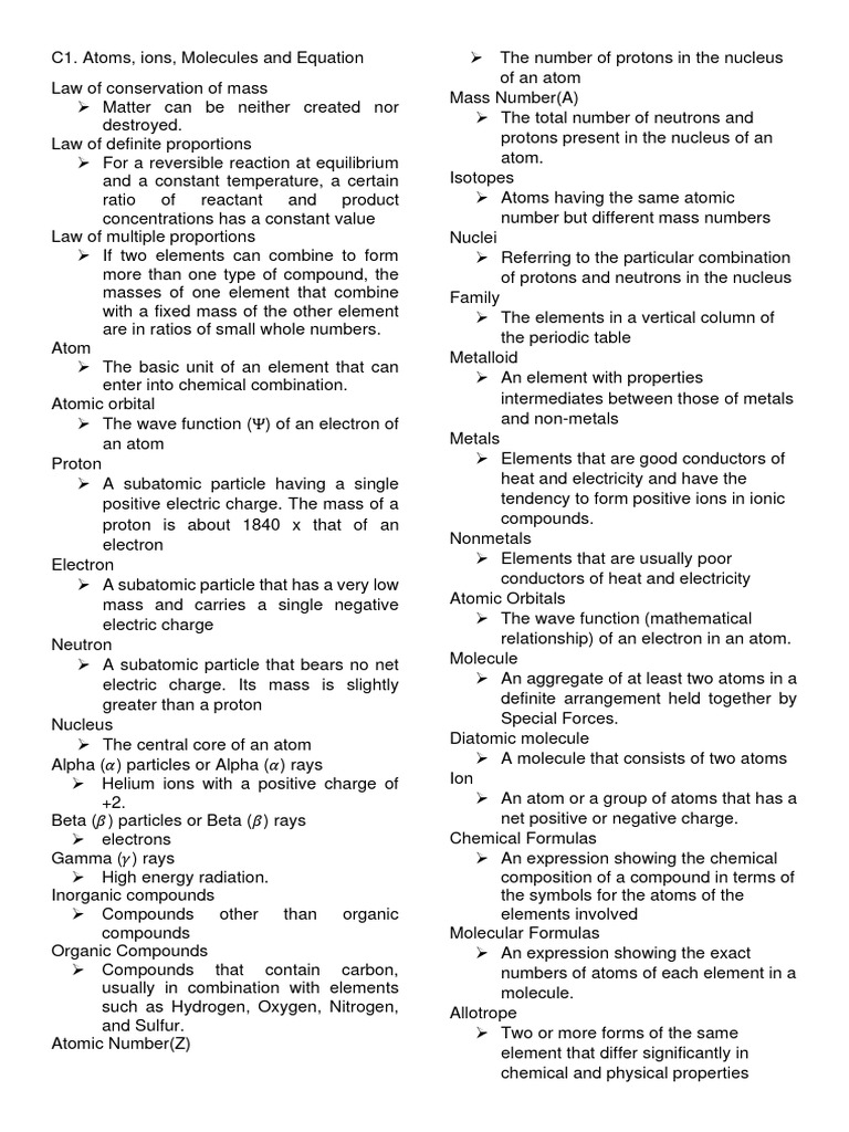 Chemistry Terms and Definitions Guide | PDF | Chemical Compounds | Atoms