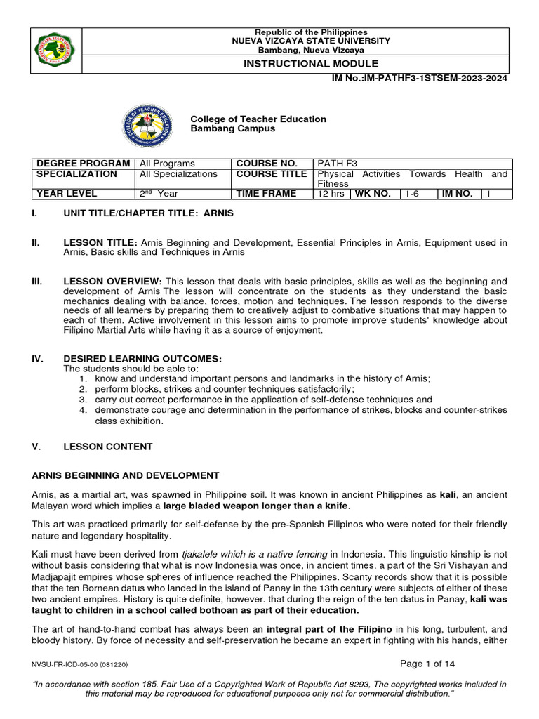 Path3 Arnis Module | PDF | Foot