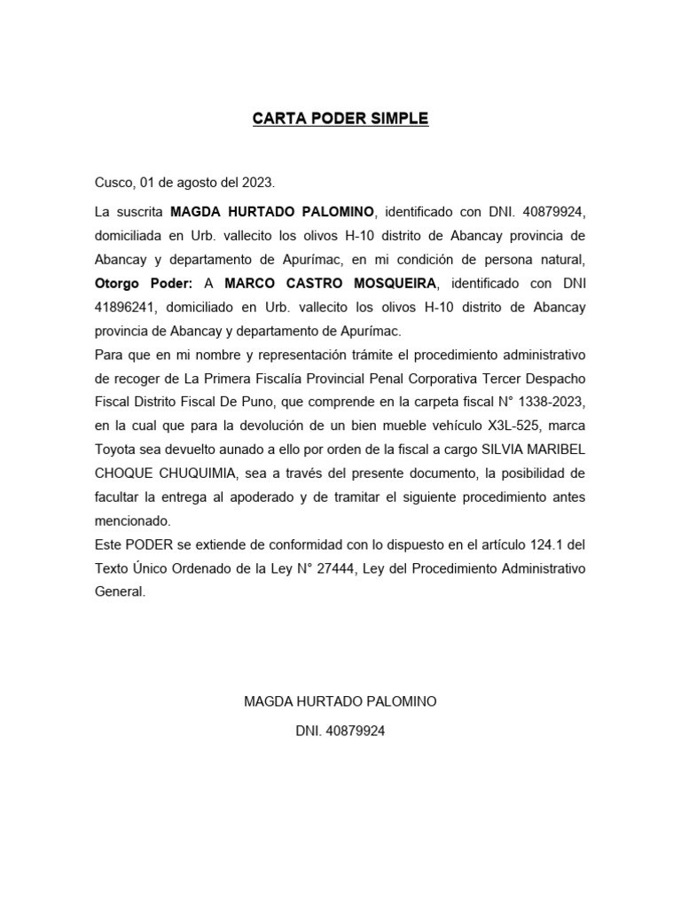 Formato de Carta Poder Simple en México | PDF
