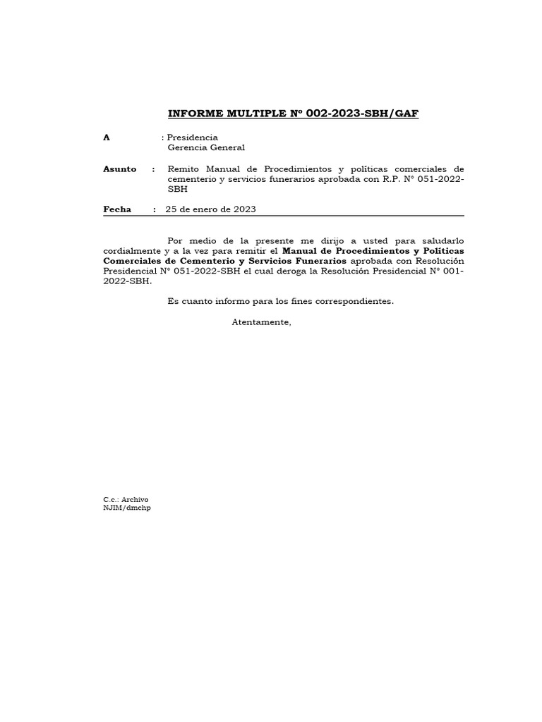 INFORME MULTIPLE 002 - Remito Manual de Procedimientos y Politicas ...