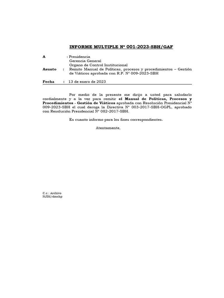 INFORME MULTIPLE 001 - Remito Manual de Politicas, Proceso y ...