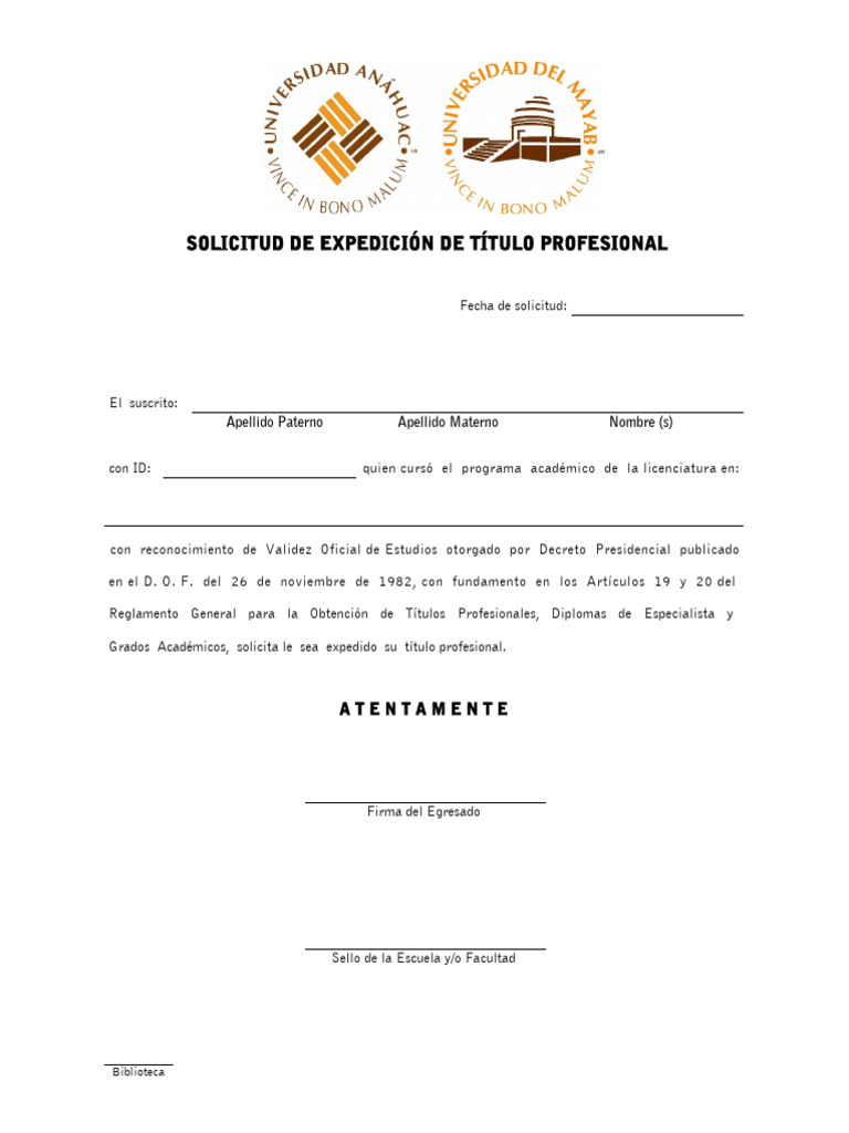 Solicitud de Expedición de Titulo Profesional2018 | PDF Solicitud de Expedición de Titulo Profesional2018 | PDF