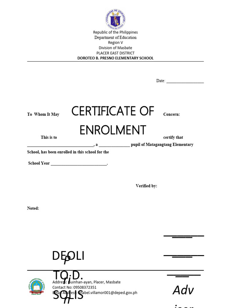 Certificate of Enrollment Template | PDF | Public Administration ...