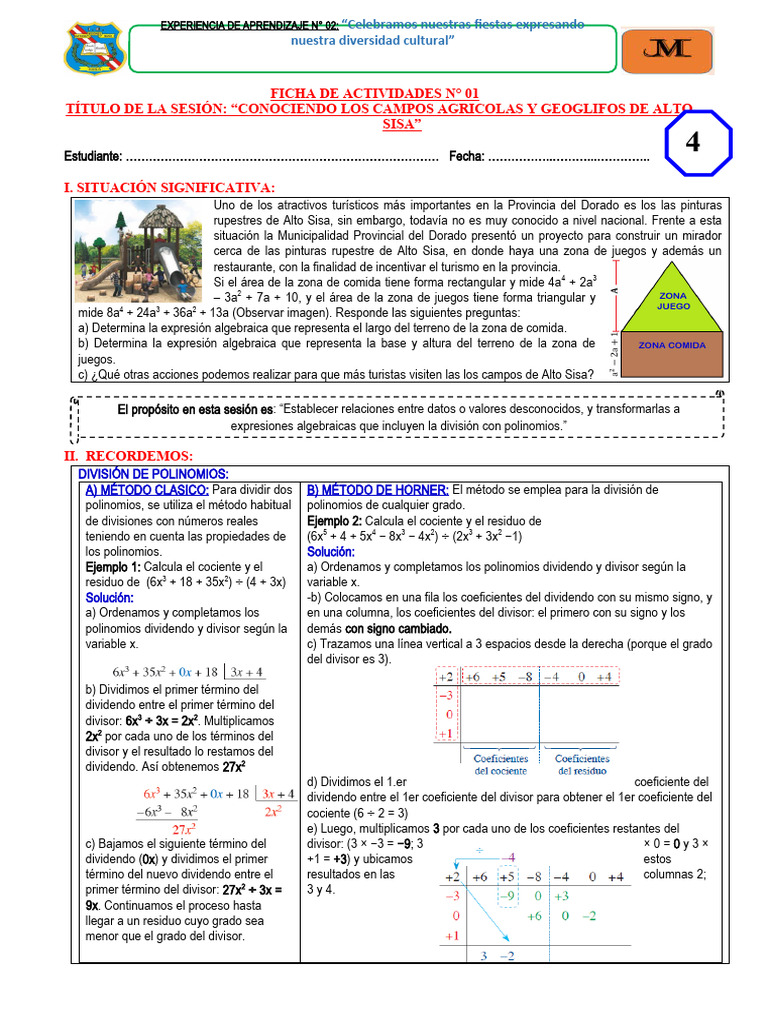 Ficha 1 - 4to - Eda2 | PDF | División (Matemáticas) | Aritmética