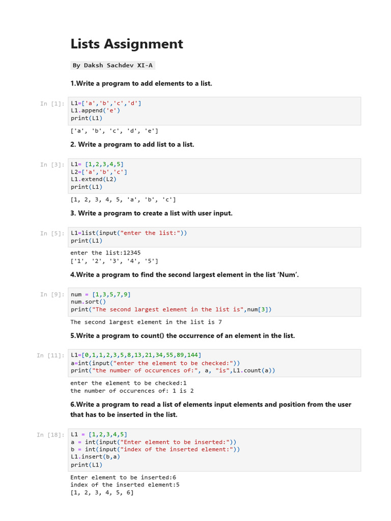 List Assignment | PDF | Computer Science | Computer Programming
