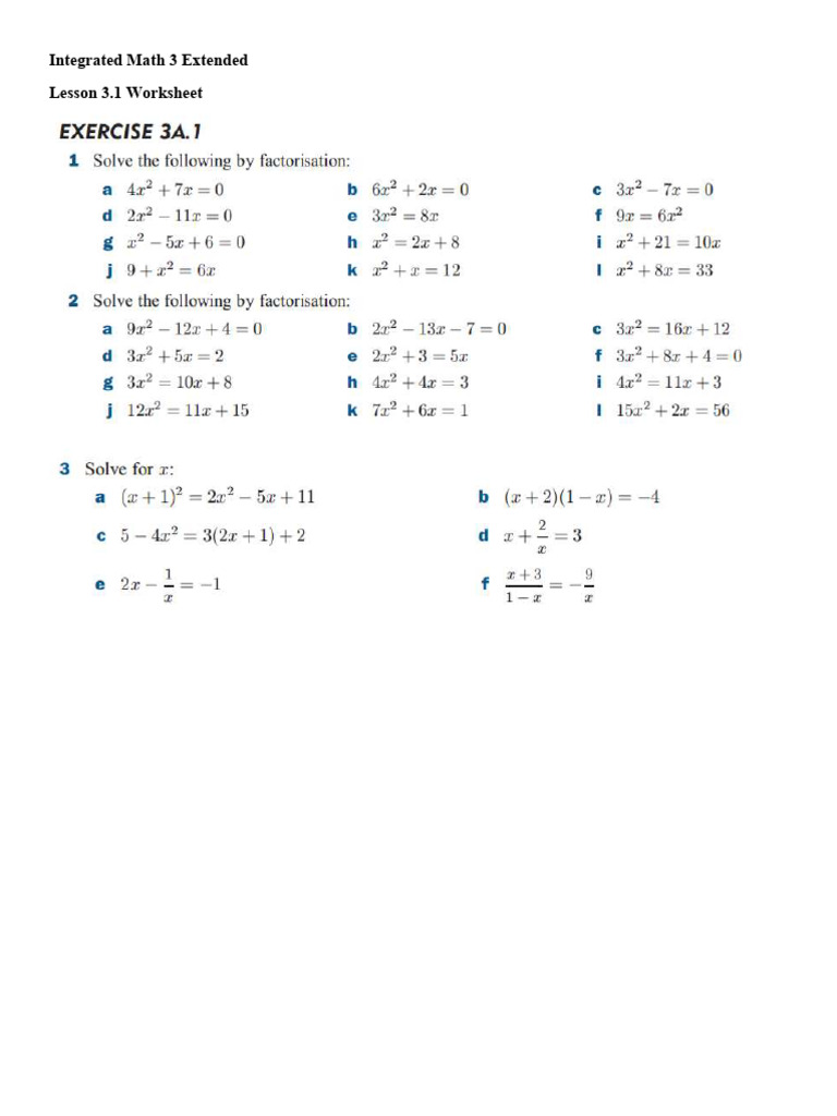 e_Quadratic Equations_Worksheet_1 | PDF