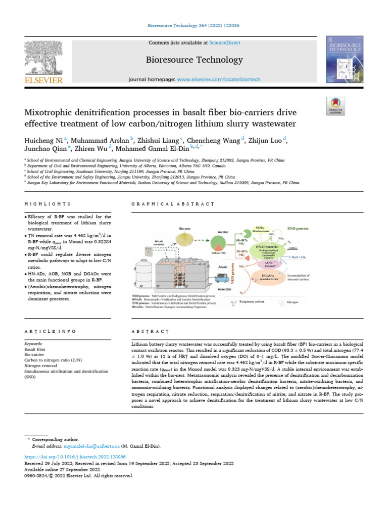Mixotrophic Denitrification Processes in Basalt Fiber Bio-Carriers ...