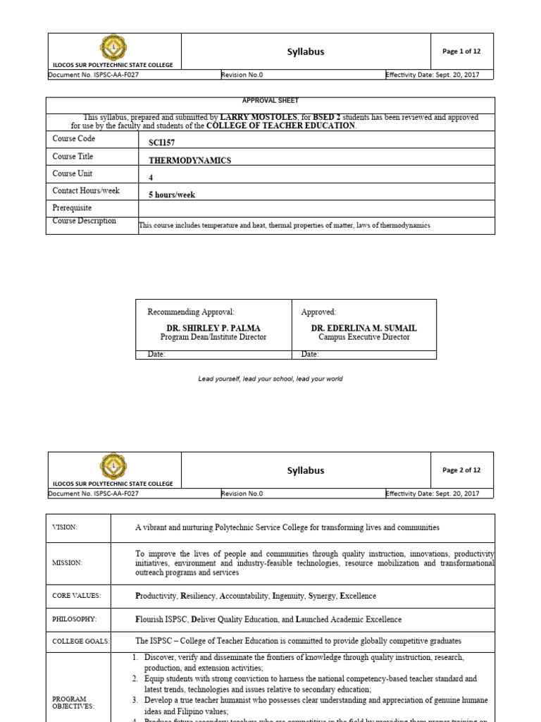 THERMODYNAMICS Syllabus | PDF | Heat | Enthalpy