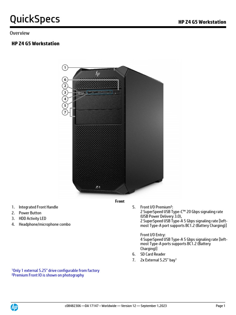Quickspecs Hp Z4 G5 Workstation Download Free Pdf Bios Windows 10