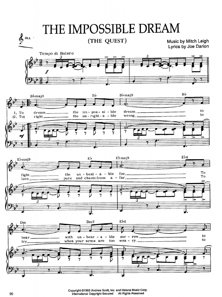 The Impossible Dream - Man of La Mancha - Mitch Leigh - Andy Williams 4L-CP Piano | PDF