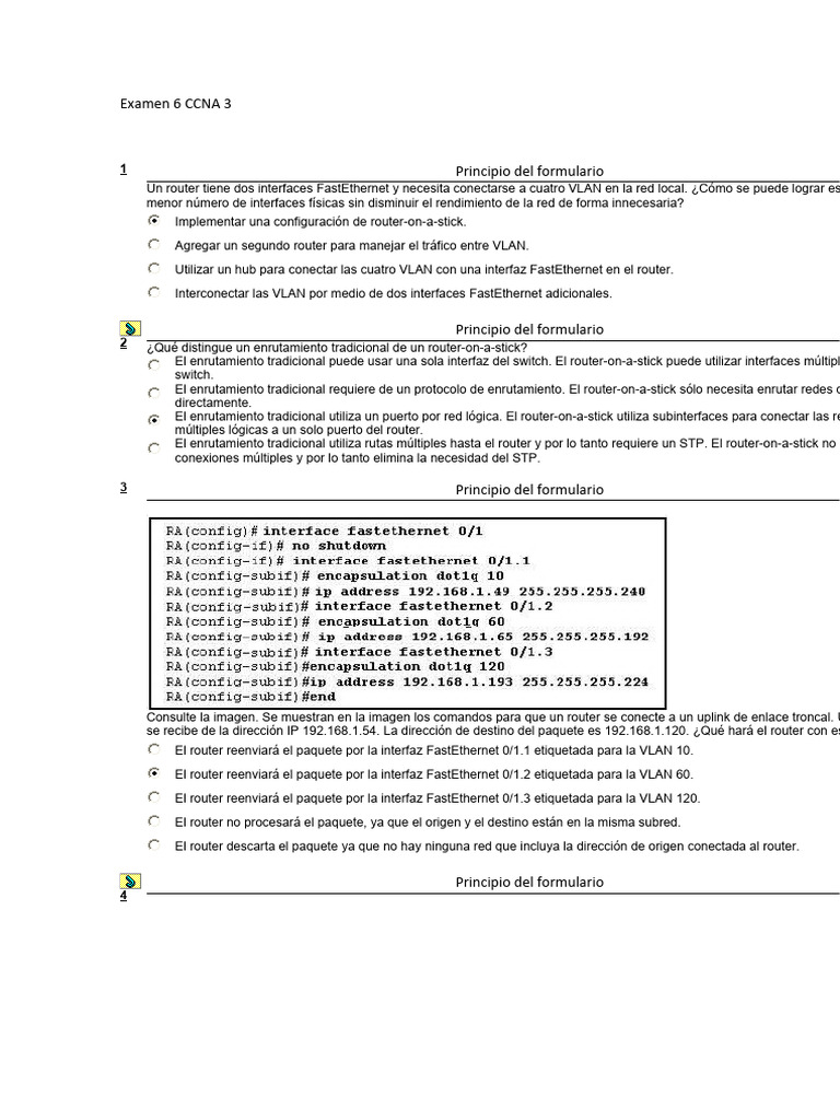 Examen 6 CCNA 3 | PDF | Enrutador (Computación) | Conmutador de red