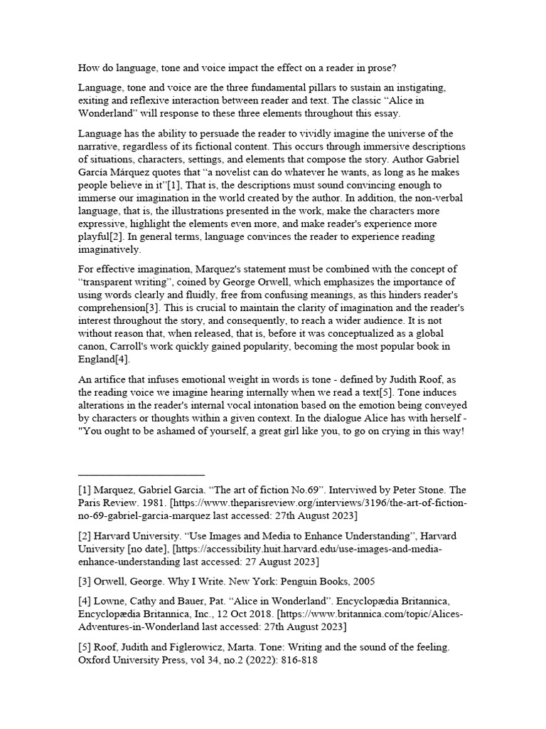 How Do Language, Tone and Voice Impact The Effect On A Reader in Prose | PDF | Alice's ...