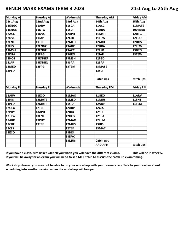 Term 3 2023 Exam Schedule | PDF