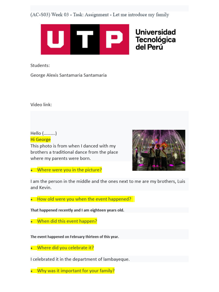 (AC-S03) Week 03 - Task Assignment - Let Me Introduce My Family | PDF