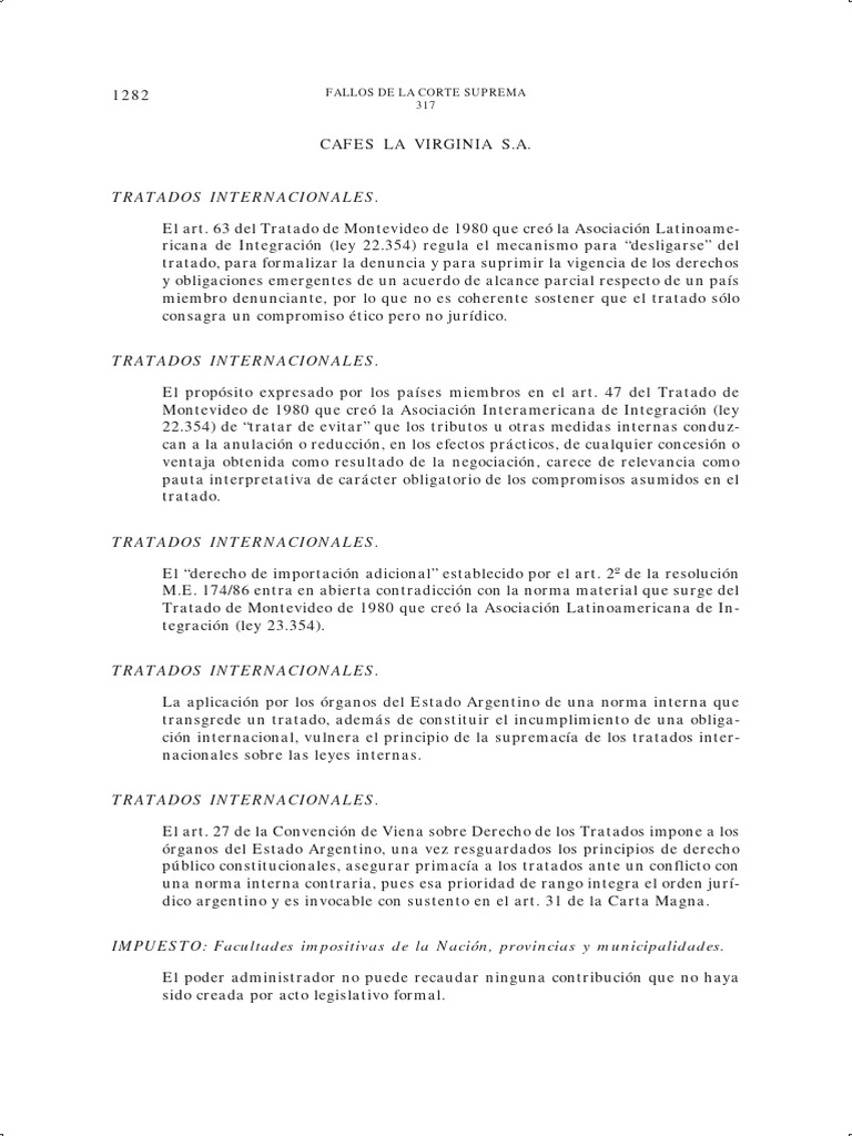 06 Fallo Cafes La Virginia S A Pdf Tratado Constitución
