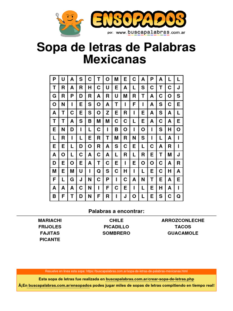 Sopa de Letras de Palabras Mexicanas | PDF