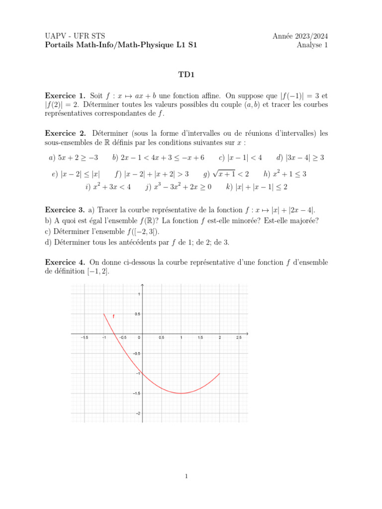 Exercices d'Analyse 1 - Math-Info L1 S1 | PDF | Fonction (Mathématiques ...