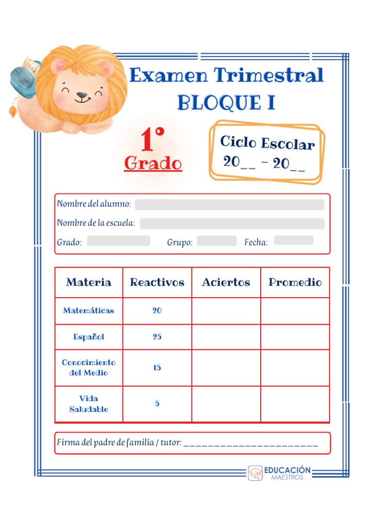 Examen Trimestral Bloque 1 Primer Grado Primaria Pdf Educacion