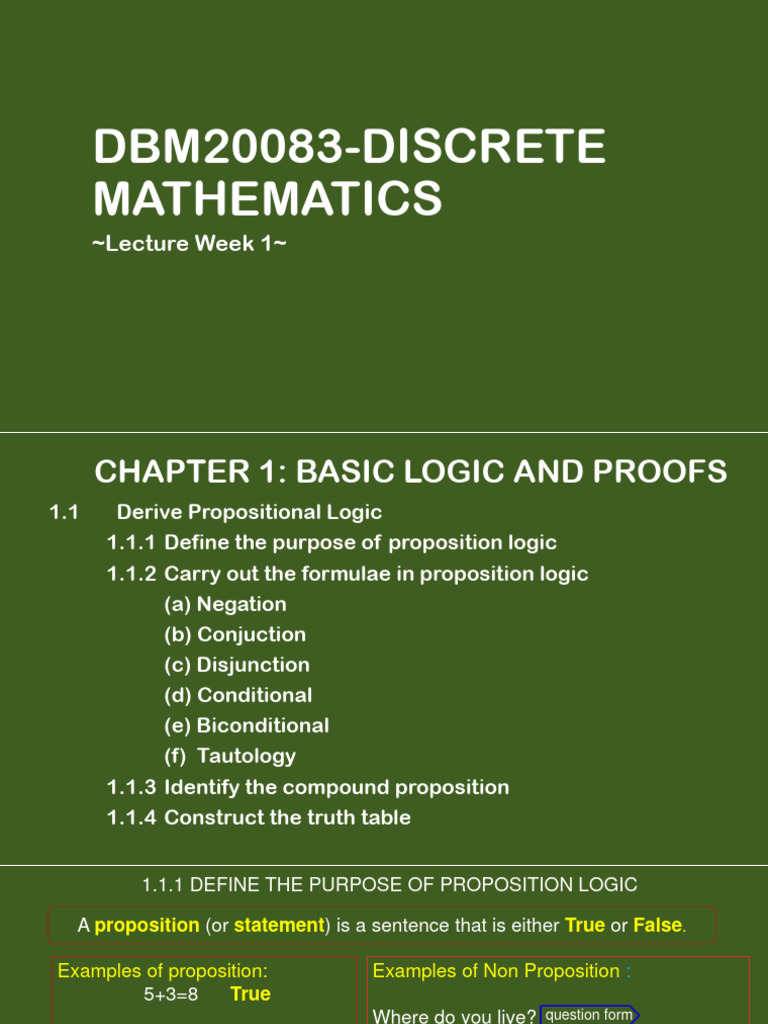 DBM20083 Mathematic Discrete - Notes LW1 | PDF | Proposition ...