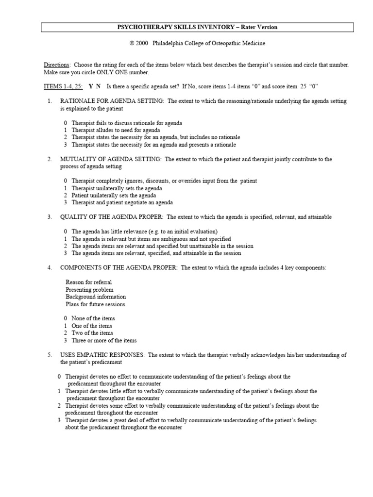Psychotherapy Skills Inventory | PDF | Psychotherapy | Therapy
