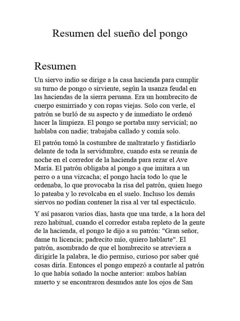 Resumen del sueño del pongo | PDF