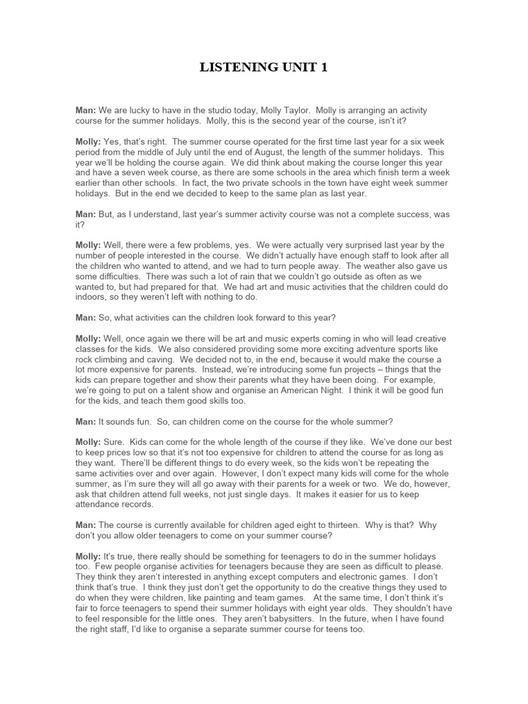 Listening Unit 1 Script | PDF | Adolescence