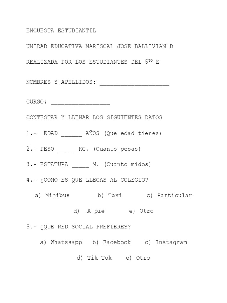 Encuesta Estudiantil | PDF