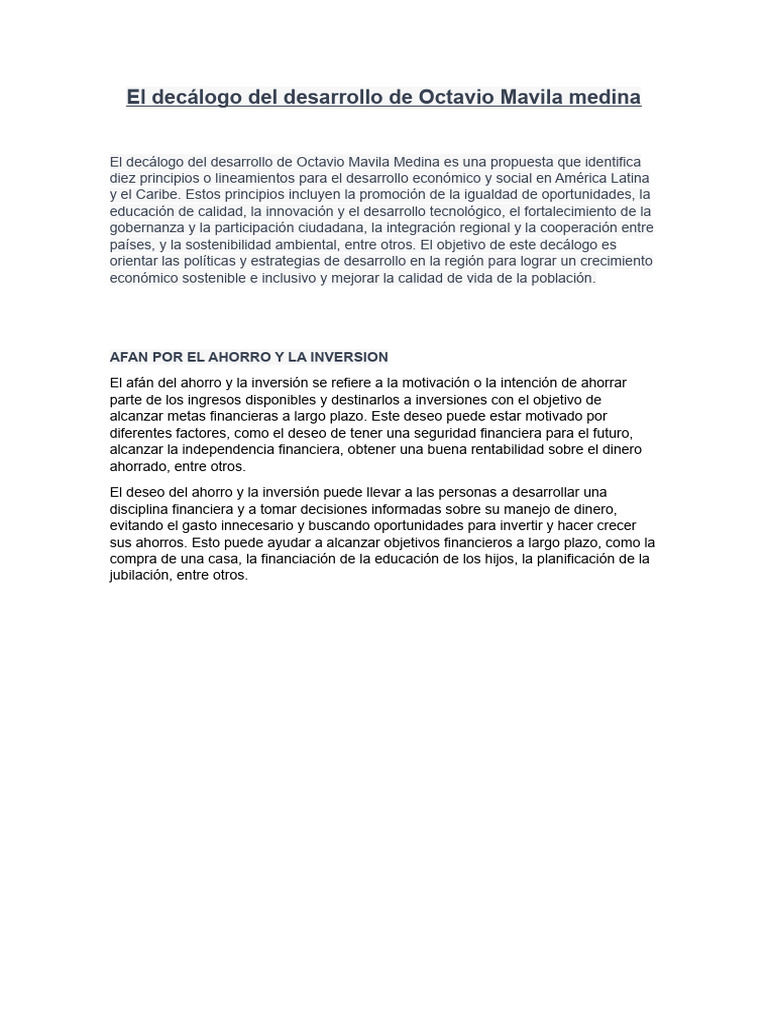 Decálogo del Desarrollo de Octavio Mavila | PDF | Finanzas y dinero