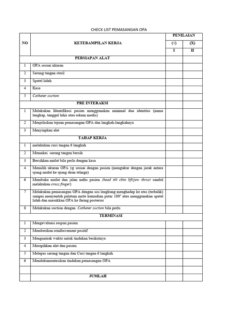 Check List Pemasangan Opa | PDF