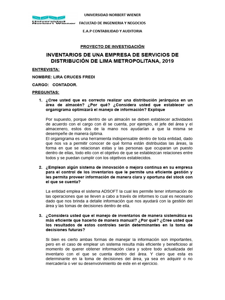 Entrevista - Lira Cruces Fredi | PDF | Contabilidad | Business