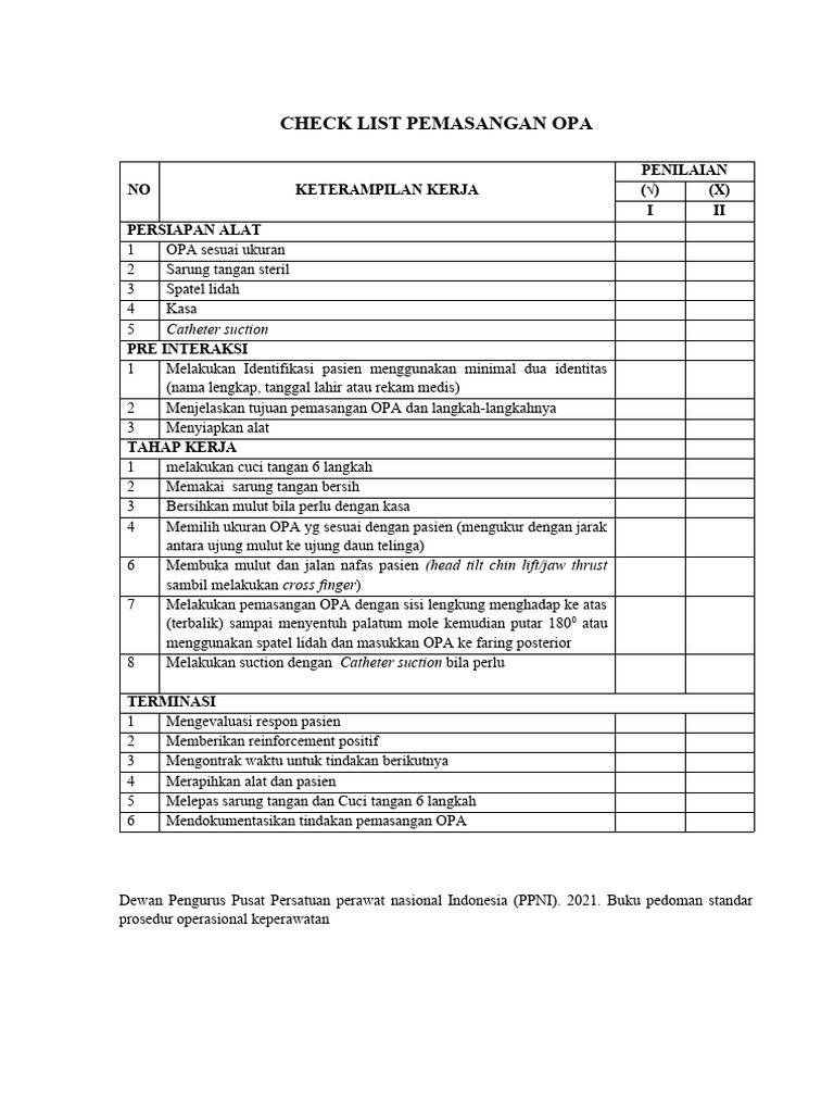 Check List BHD - Opa - Intubasi - Close Suction - Open Sucton | PDF