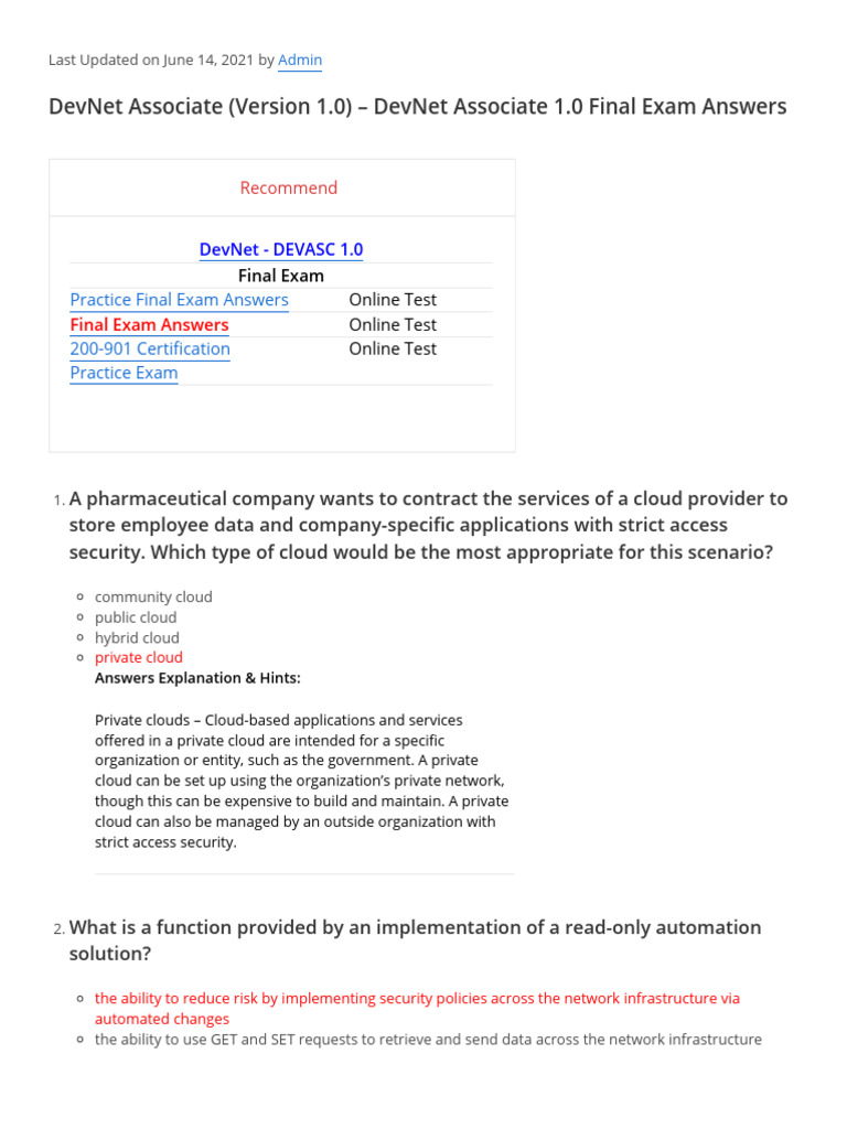 DevNet Associate Version 1 0 DevNet Associate 1 0 Final Exam Answers ...