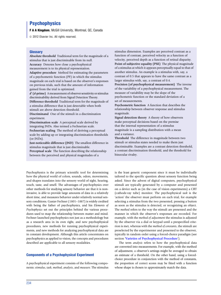 Psychophysics | PDF | Psychophysics | Perception