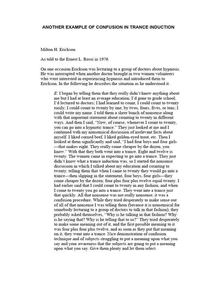 Another Example of Confusion in Trance Induction | PDF | Hypnosis