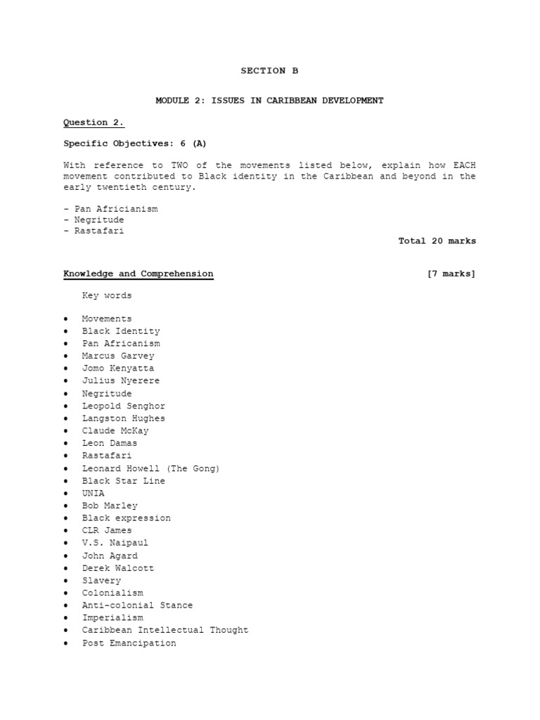 CAPE Caribbean Studies Mark Scheme 2023 - Q2 | PDF | Pan Africanism | African Diaspora