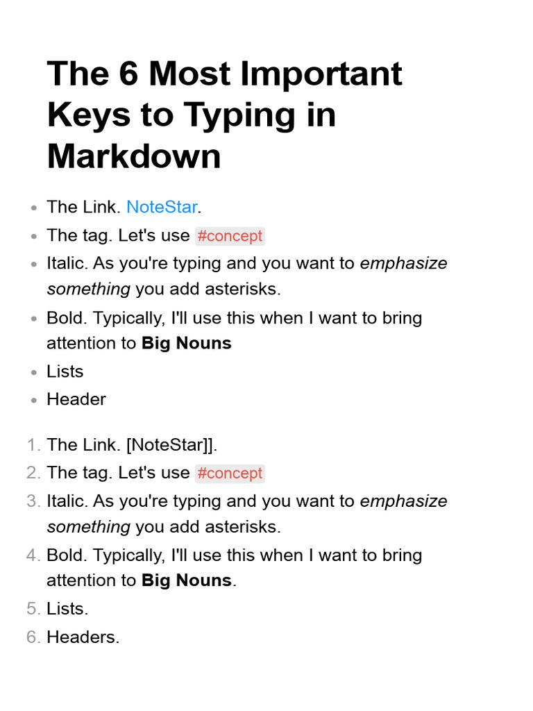 The 6 Most Important Keys To Typing in Markdown | PDF