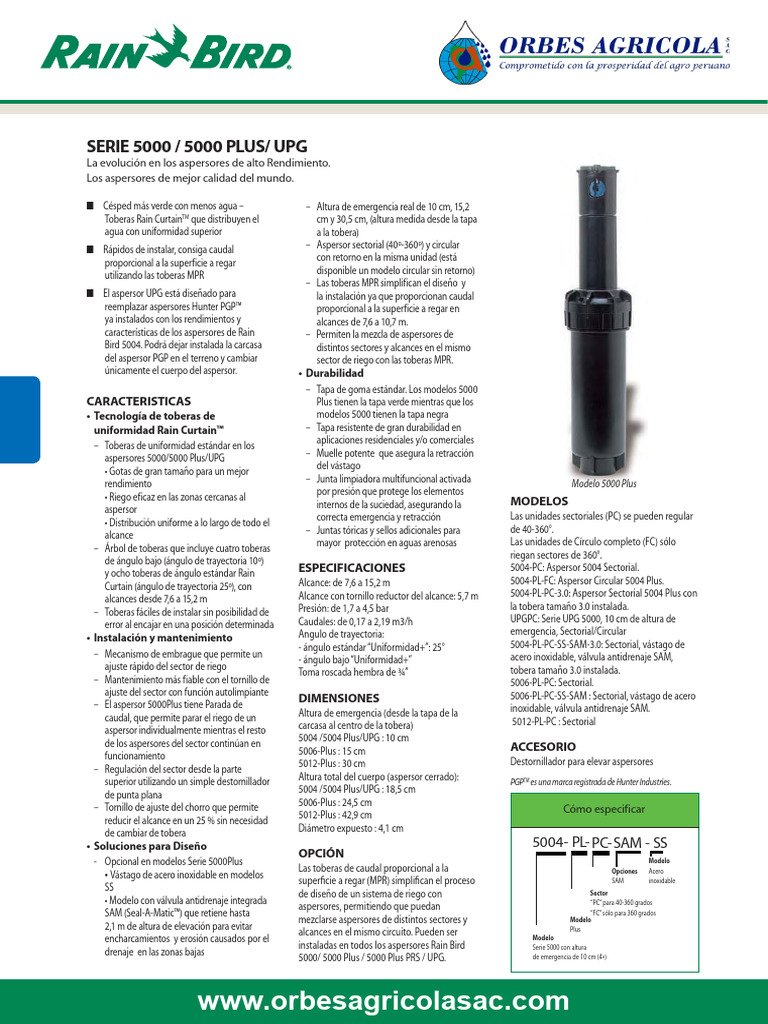 Rotor 5000 Rain Bird | PDF | Riego | Tornillo