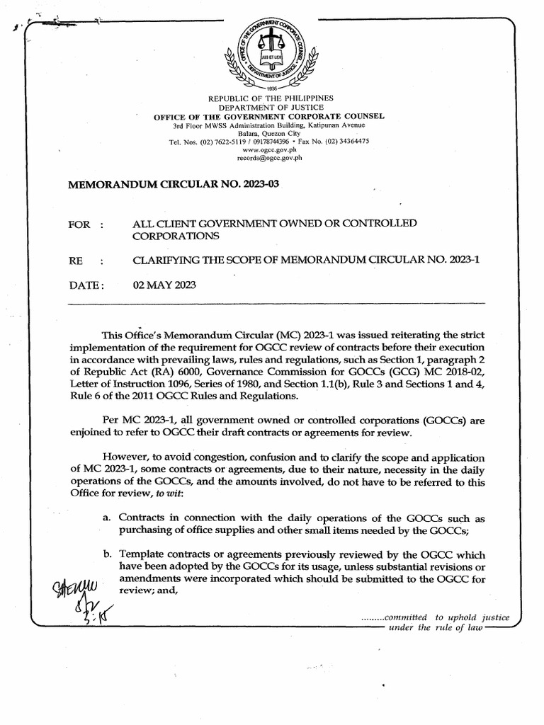 Clarification on MC 2023-1 for GOCCs | PDF | Legal Documents | Government
