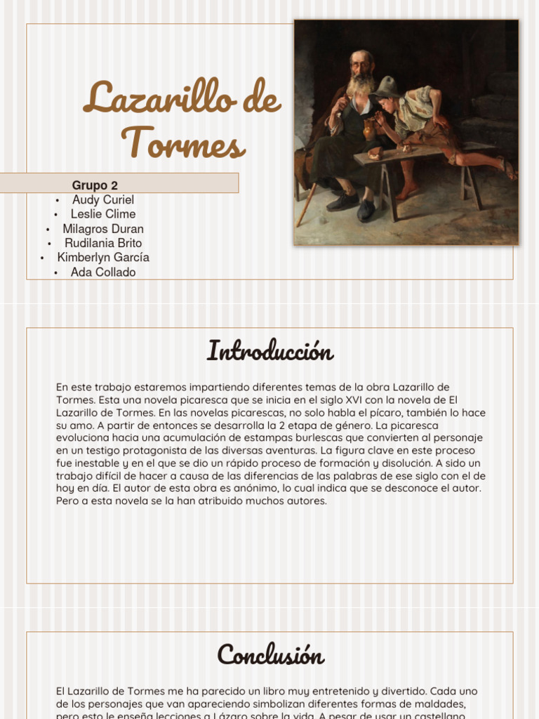 Lazarillo de Tormes - Grupo 2 | PDF | Novelas | Oración (Lingüística)