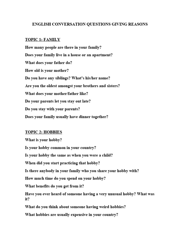English Conversation Questions Giving Reasons | PDF | English Language ...