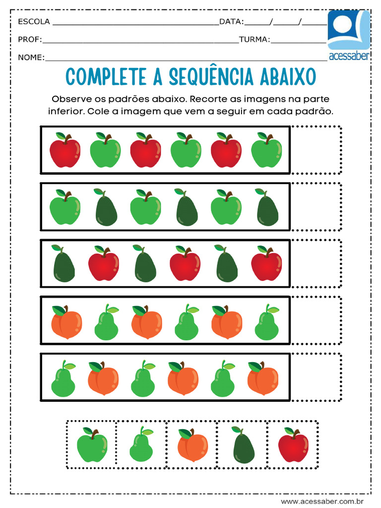 Atividade de Matematica Sequencia Logica Alimentos Ed Infantil e 1 Ano ...
