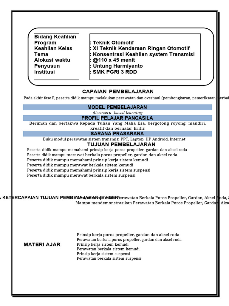 Modul Ajar Transmisi Manual | PDF