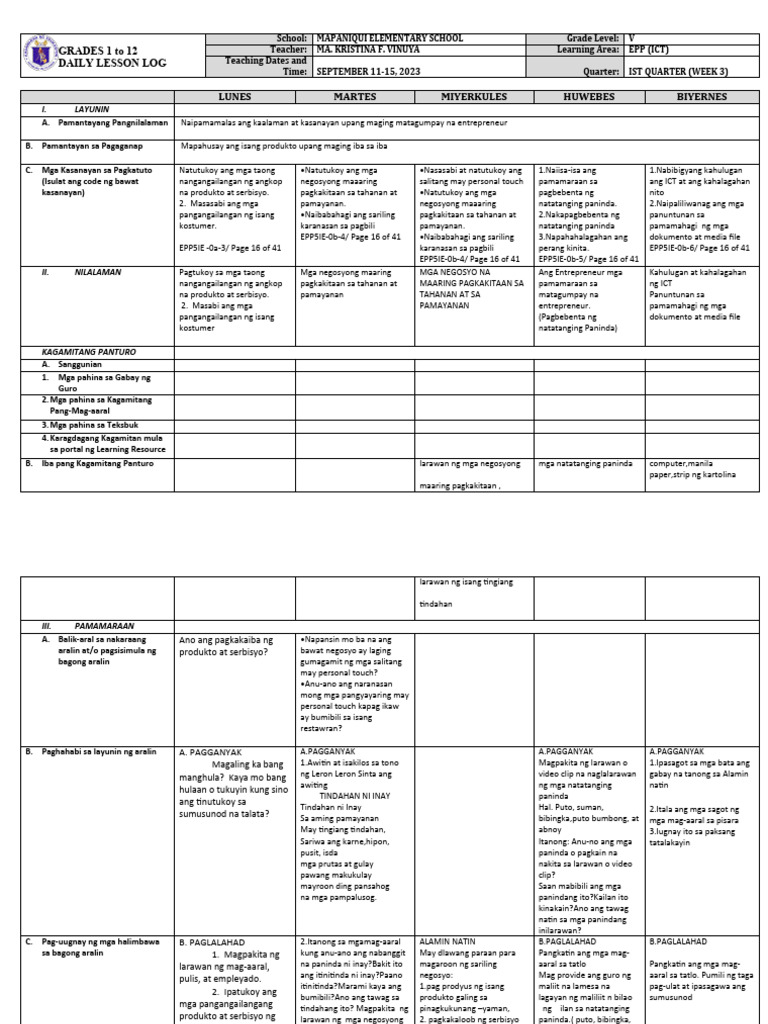 DLL Epp Ict 5 q1 w3 | PDF
