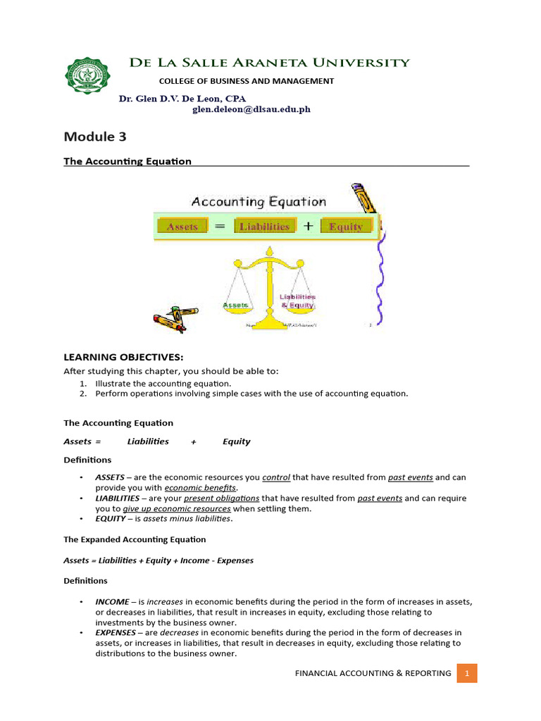 FAR MODULE 3 The Accounting Equation | PDF | Financial Accounting ...