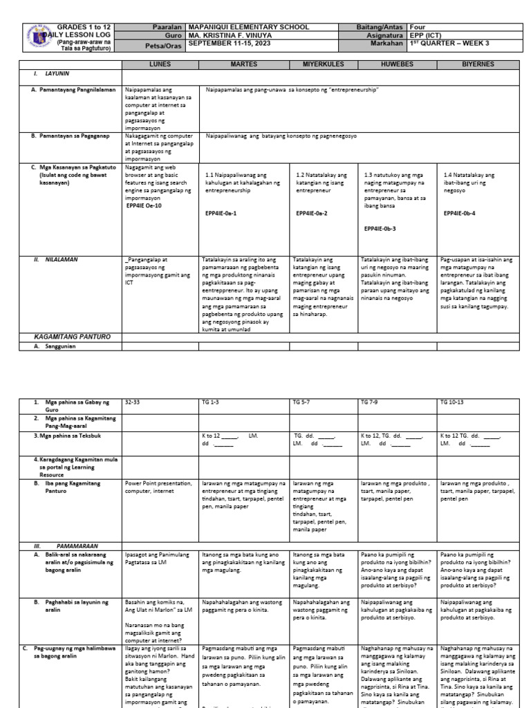 DLL - Epp Ict4 - Q1 - W3 | PDF