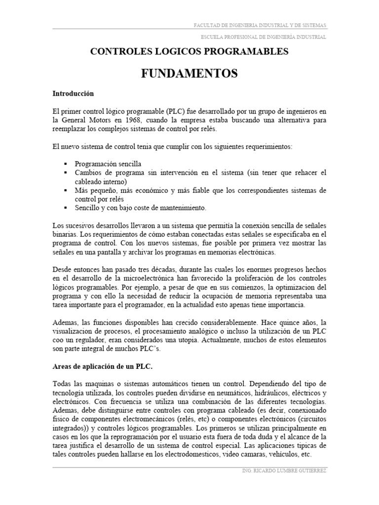 Controles Logicos Programables Teoria | PDF | Controlador lógico programable | Electrónica