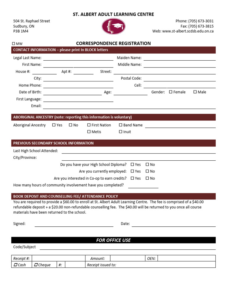 SAALC Correspondence Registration Form | PDF