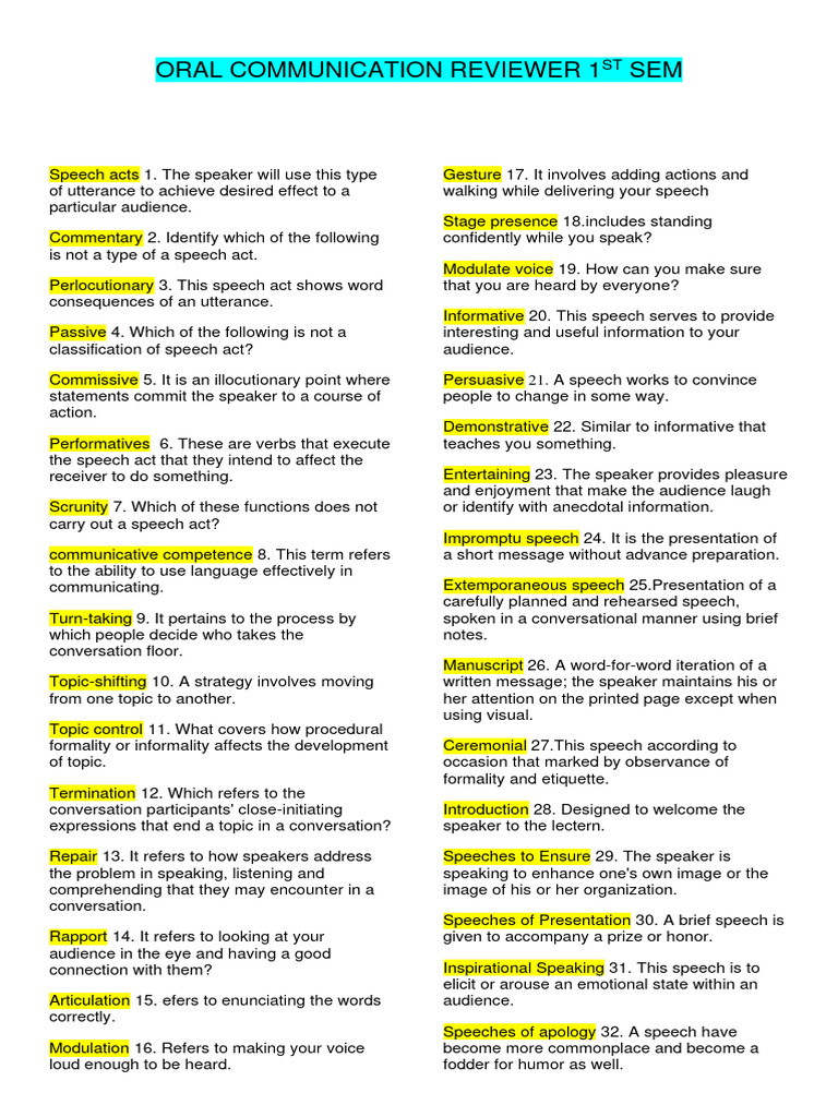Oral Comm Reviewer | PDF | Communication | Nonverbal Communication