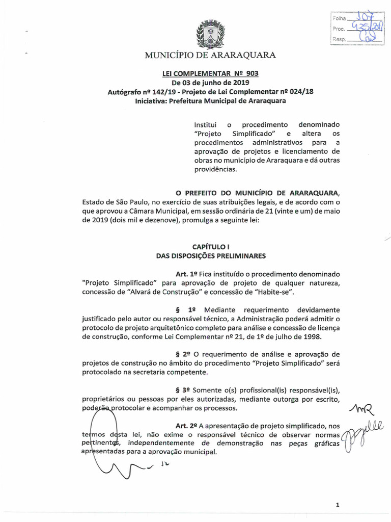 Lei Complementar 903-2019 - INSTITUI O PROJETO SIMPLIFICADO | PDF